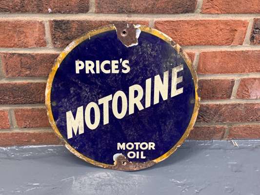 Small Enamel Price's Motorine Motor Oil Sign | Saturday 28th & Sunday ...