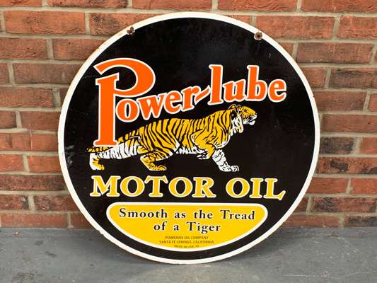 Enamel Power-Lube Motor Oil Circular Sign | Saturday 19th & Sunday 20th ...