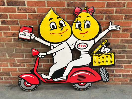Esso Large Mr and Mrs Drip On a Scooter Enamel Sign | Sat 14th June ...
